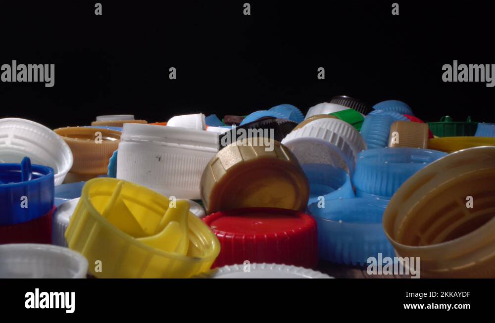 Used plastic water bottle caps. Collection, separates, sorting, plastic ...