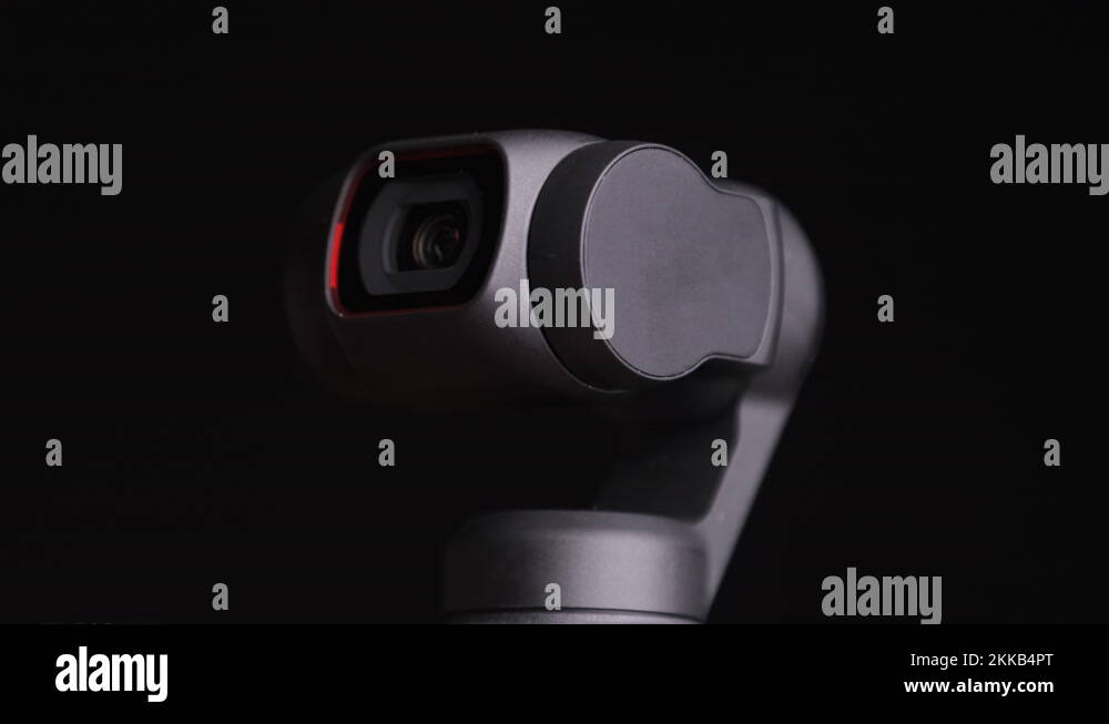 Mechanical Gimbal Camera Lens Rotates on Black Background, Robotic ...