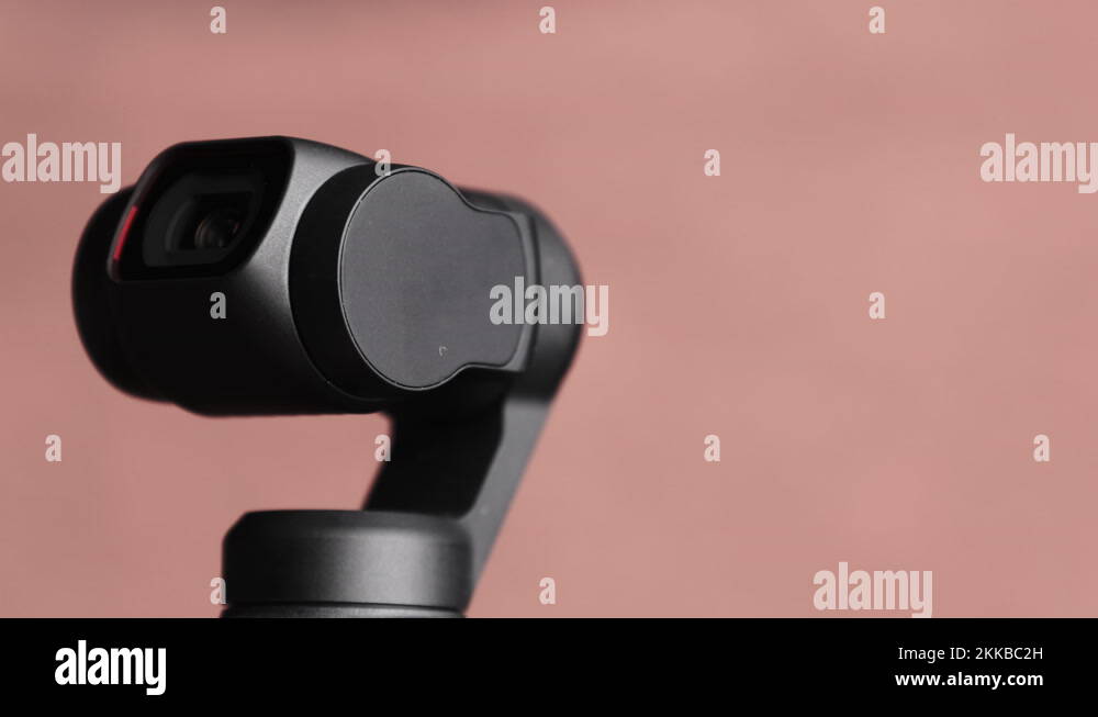 Mechanical Gimbal Camera Lens Rotates on Red Background, Robotic Camera ...