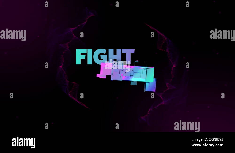 Animation of fight text in pink and blue letters over explosion of ...