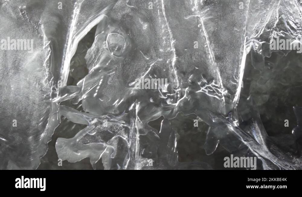 close up view of moving water under a thin layer of melting ice Stock ...