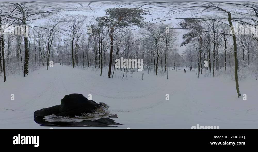 Winter 360 VR shots in the snow-covered Kościuszko Park in Katowice ...