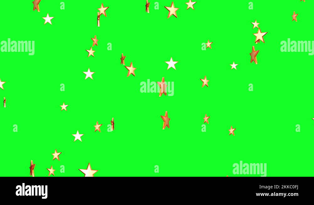 Golden stars rain falling green screen chroma key background animation ...