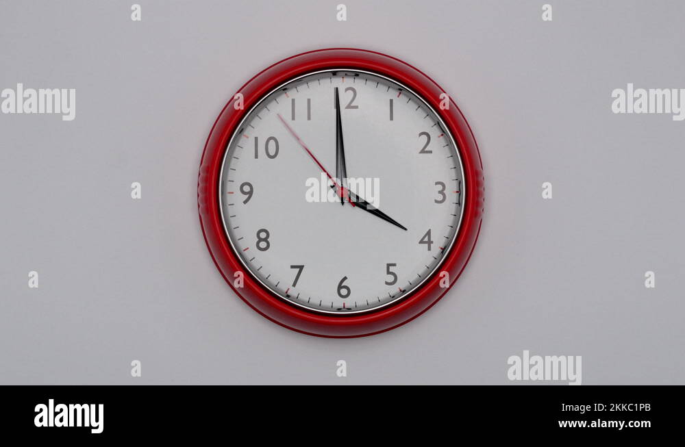 The Time Is 4.00 AM Or PM On A Red Wall Clock With A Black Arrows And ...