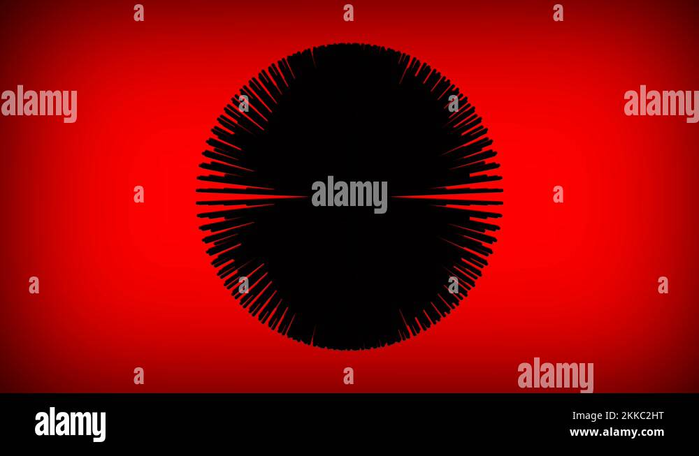 Black spiked sphere rotating on a red background. 3d. Seamless loop ...