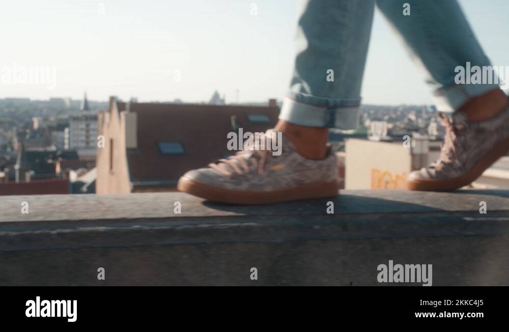 Footsteps on Ledge in front of the Brussels Skyline at the Palace of ...