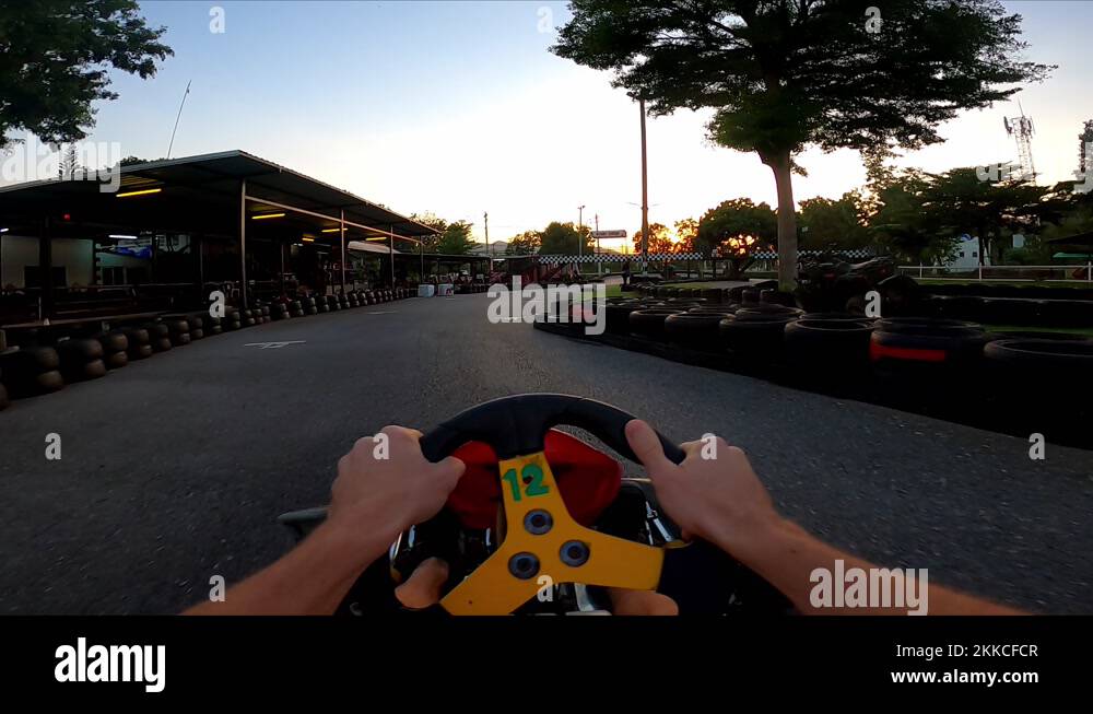4k POV Slow motion Racing in corners on a red kart. Cinematic first ...