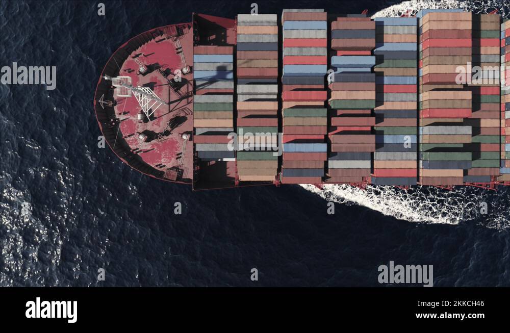 Container ship top view. Aerial top view container ship in the sea ...