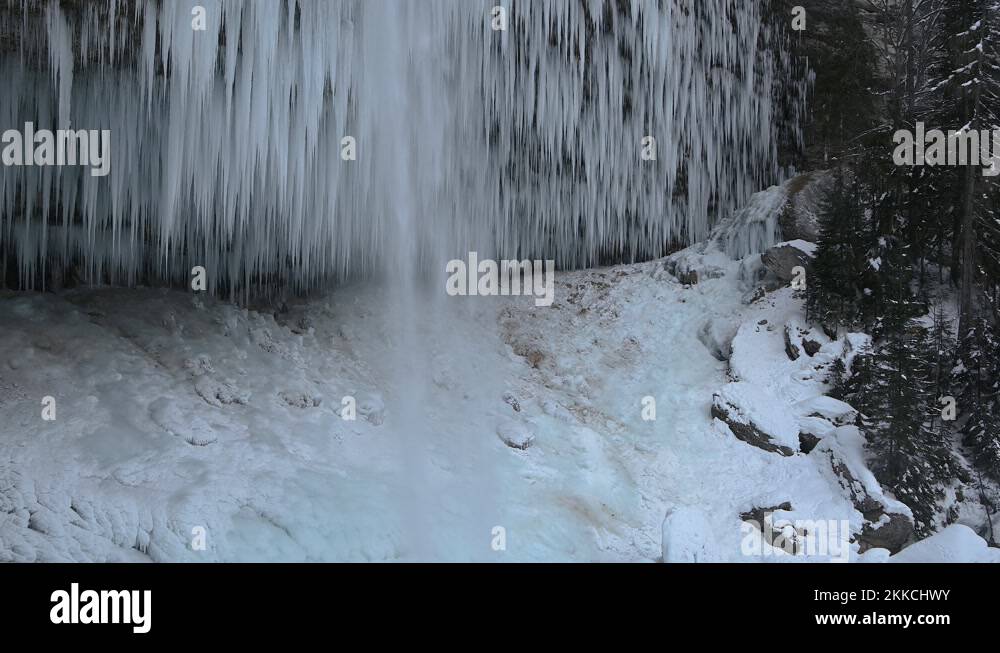 Famous waterfall in Alps mountains. Pericnik waterfall in cold weather ...