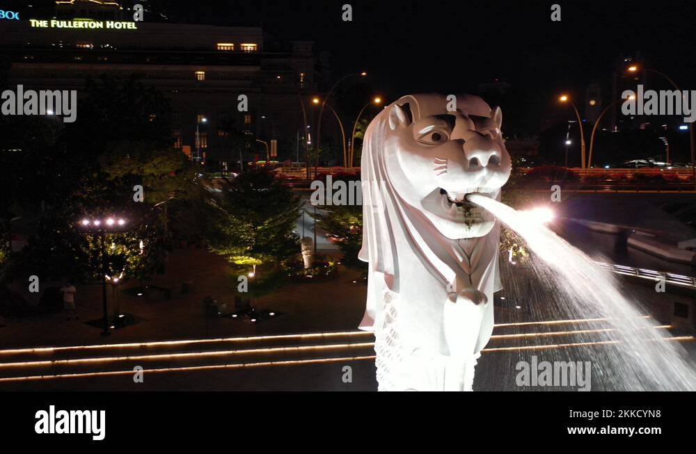 Merlion Statue in Singapore at night time Stock Video Footage - Alamy