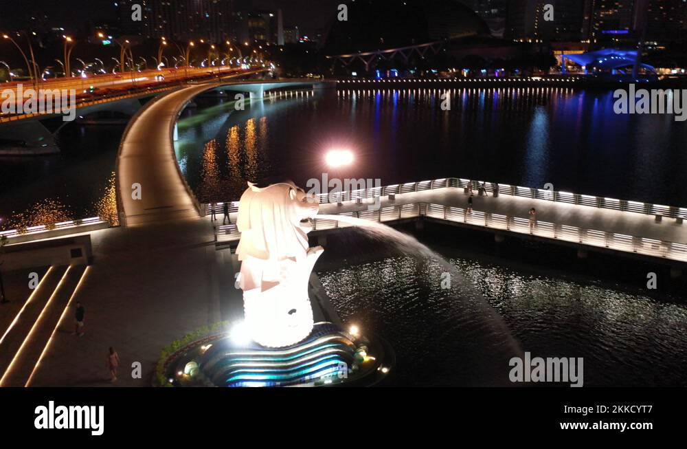 Merlion Statue in Singapore at night time Stock Video Footage - Alamy