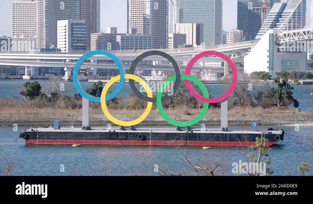 Giant Olympic Rings Monument At Odaiba Marine Park In Minato, Tokyo ...