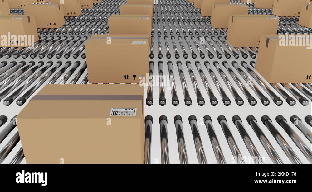 Rows of cardboard packing boxes moving on conveyor belts Stock Video ...
