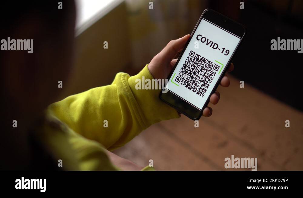 QR code scan and COVID-19. Personal QR code with encrypted information ...