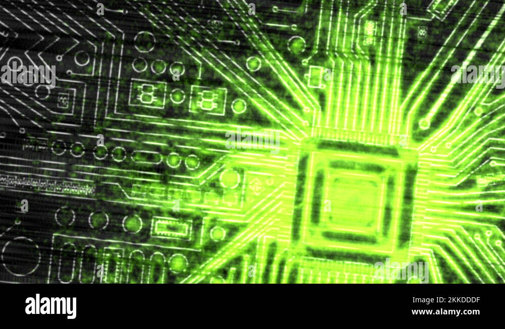 Animated medium tracking shot left of a CPU as energy pulses outwards ...