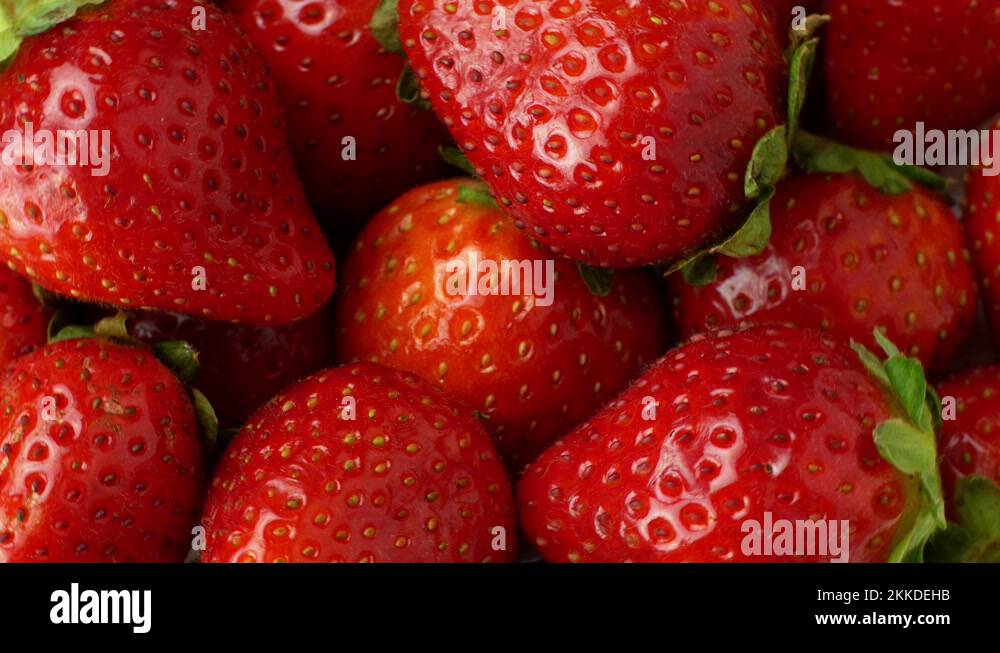 Rotation of juicy strawberries. Top view, Rotation 360 degrees, Extreme ...