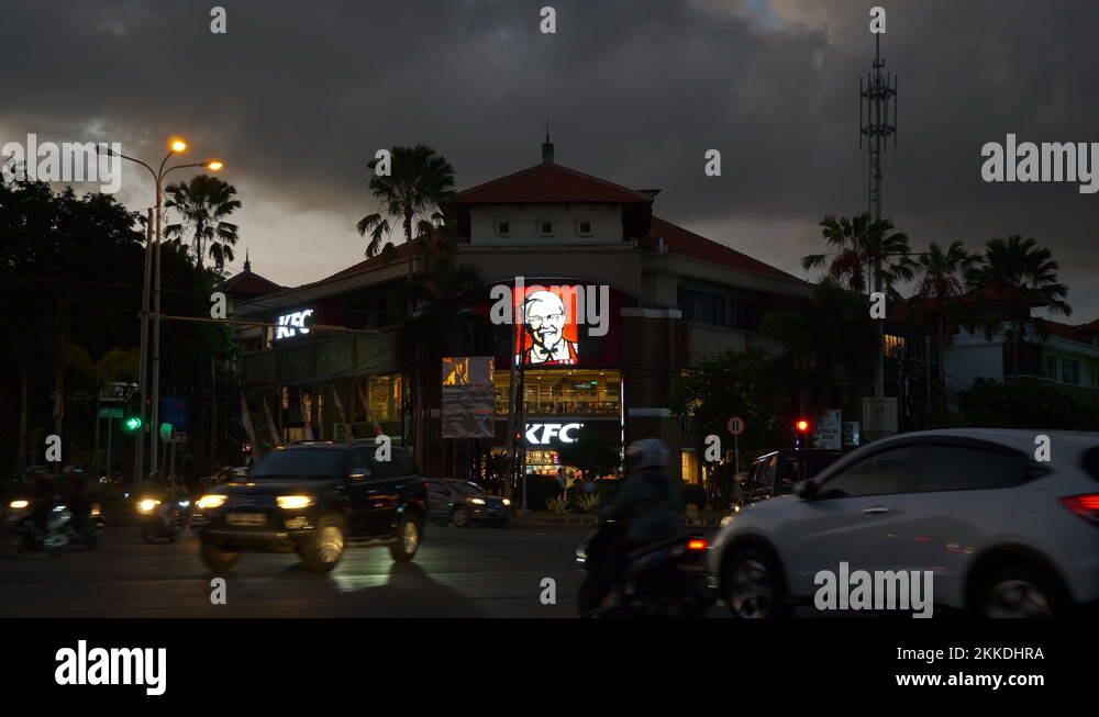 twilight bali denpasar traffic crossroad fast food restaurant 4k ...