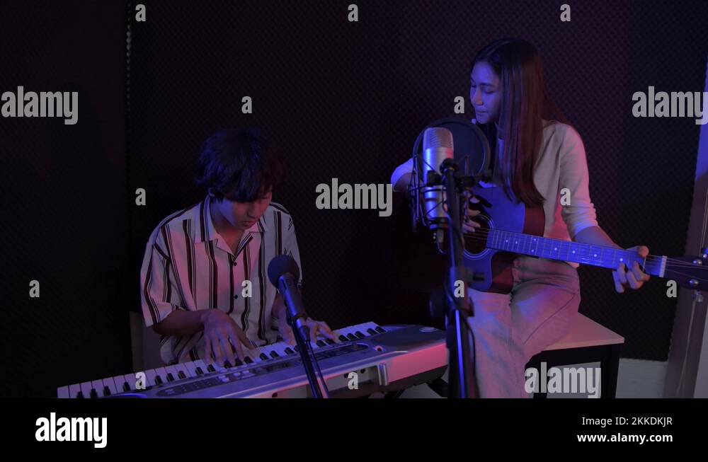 Audio recording concept of 4k Resolution. Artists are rehearsing ...