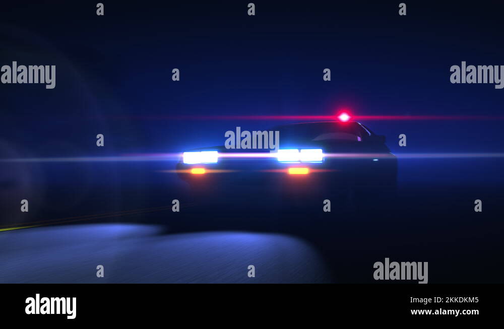 Police car driving on midnight highway, autobahn. Cop transport Stock ...