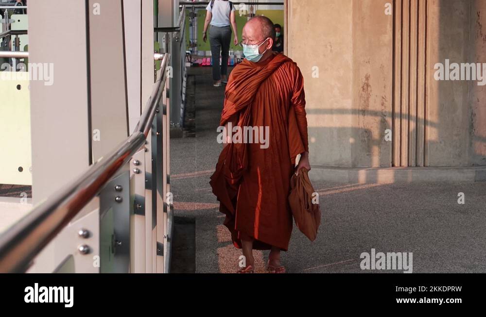 Bangkok, Thailand - 1/25/2021: A Buddhist Monk Wearing A Face Mask ...