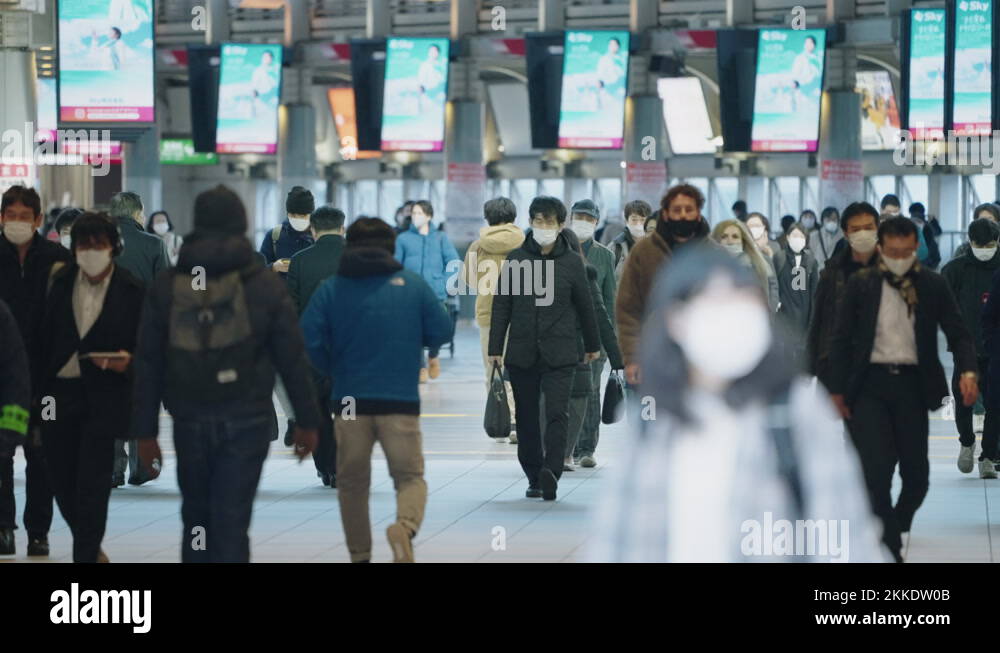 Crowd Of People Walking At Shinagawa Station Wearing Mask Due To ...