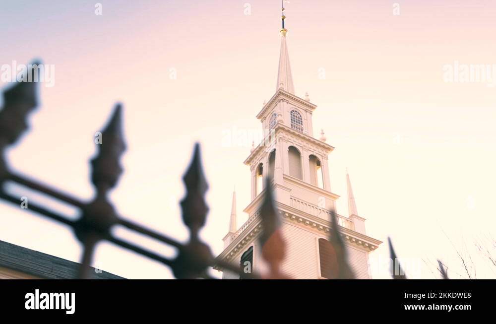 Low angle panning shot looking up at beautiful white spire Stock Video ...
