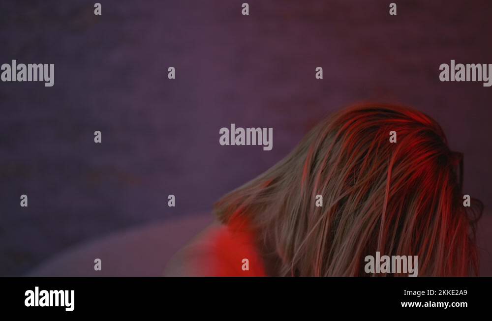 Side view: Male hand grab young woman's hair in domestic violence ...