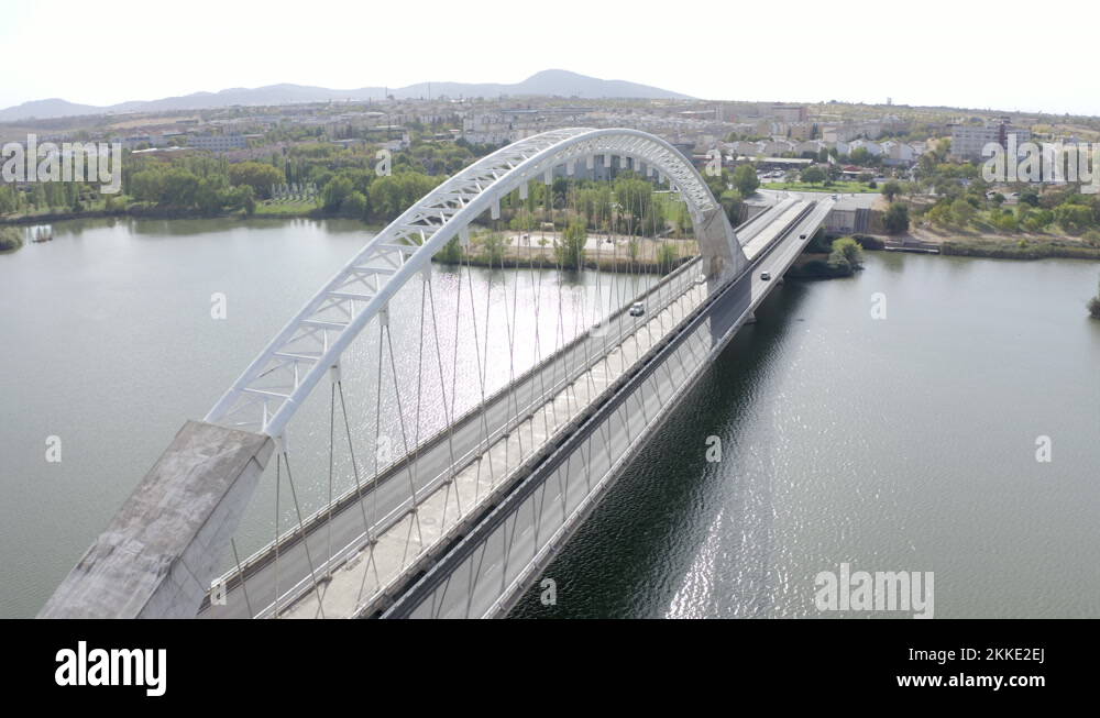Lusitania bridge of architect Calatrava in Merida, over guadiana bridge ...