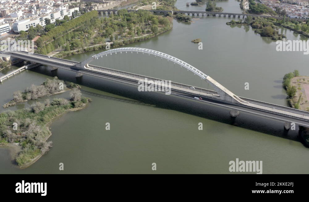 Lusitania bridge of architect Calatrava in Merida, over guadiana bridge ...
