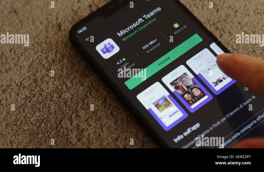 A woman seeks Microsoft Teams application in Google play store on ...
