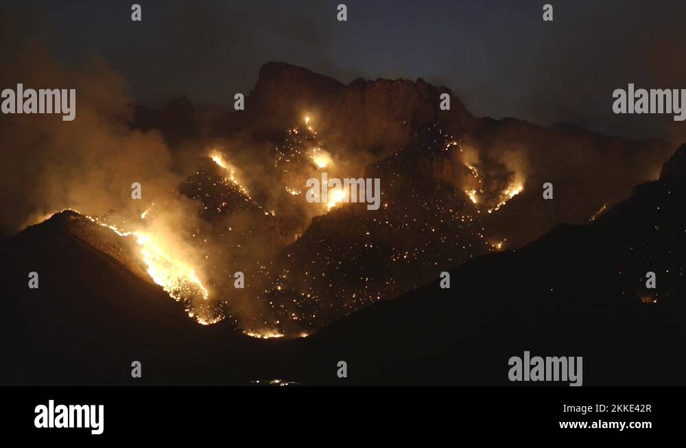 Big Wildfires at Night, Burning Hills, Arson Ash and Smoke Causing Air ...