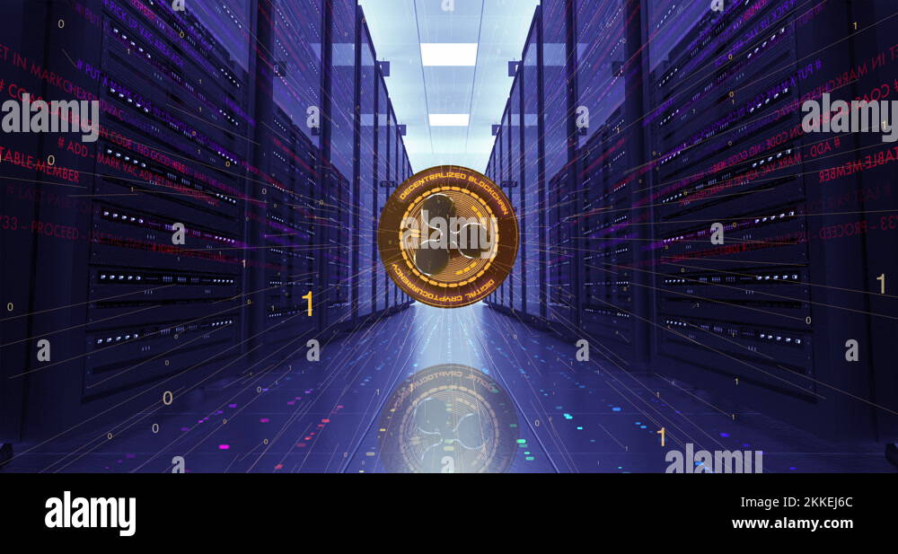 Futuristic Ripple Mining Business. Blockchain Technology. Server Room ...
