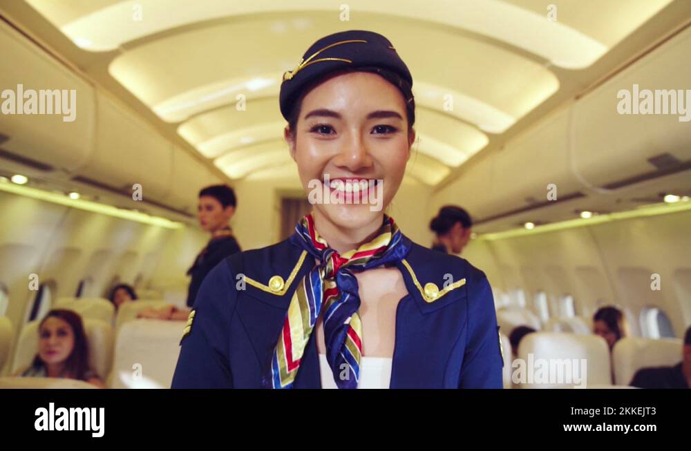 Cabin crew or air hostess working in airplane Stock Video Footage - Alamy