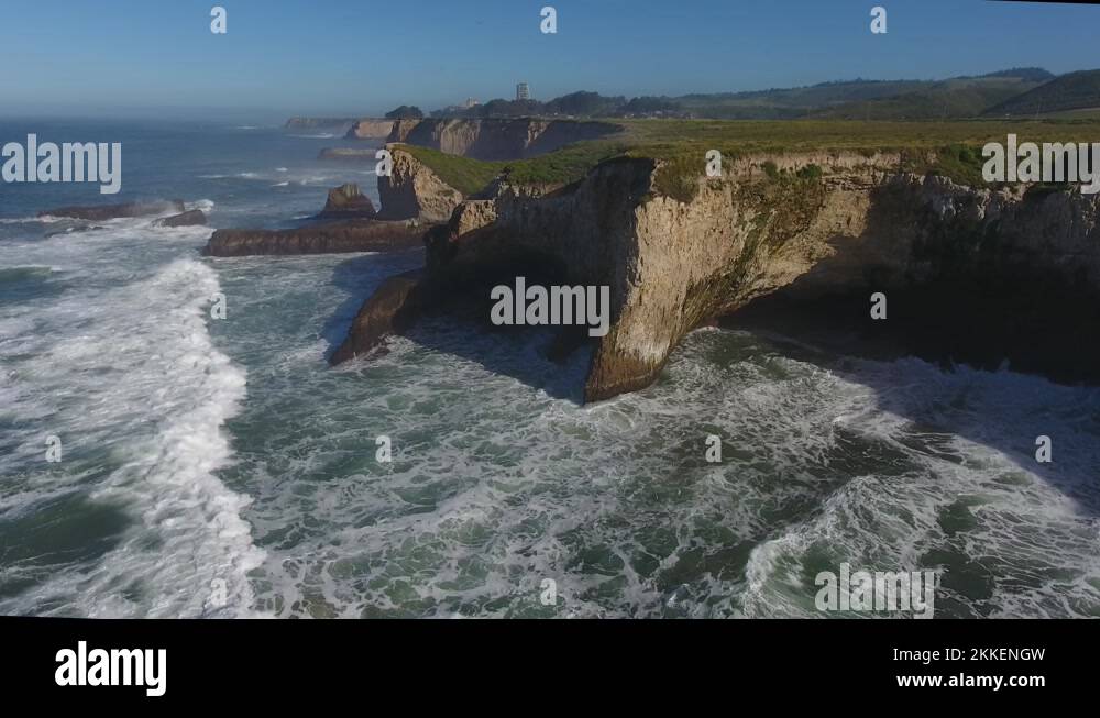Shark Fin Cove Coast Pacific Ocean Bluffs Cliffs Waves Stock Video