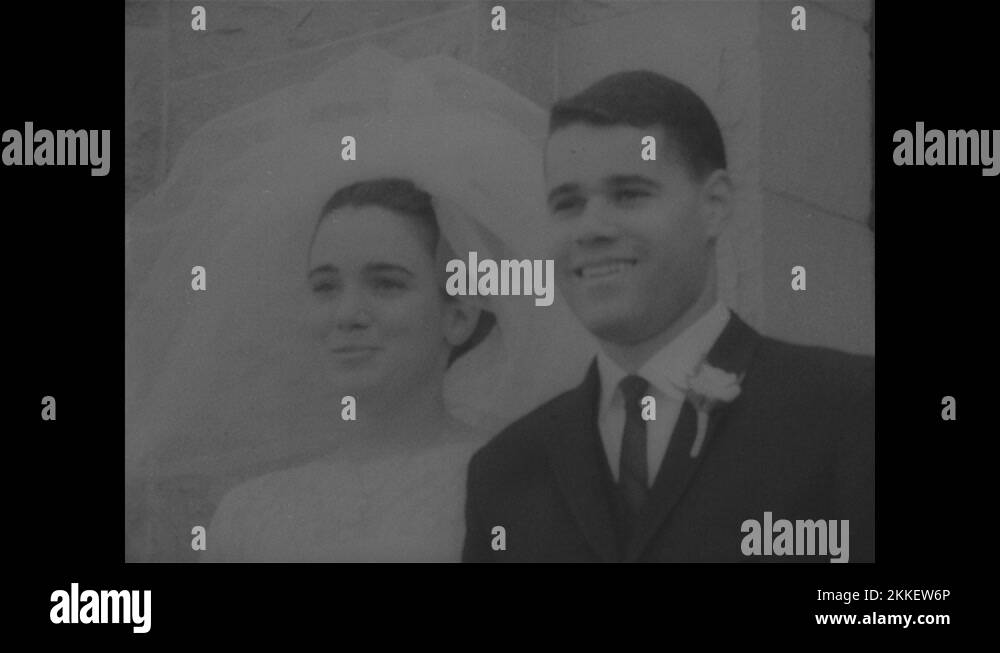1960s: Bride and Groom exit church. Interracial marriage of Peggy Rusk ...