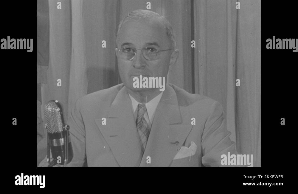 1940s: Exterior White House. Truman poses. Title "Armed Forces Screen ...