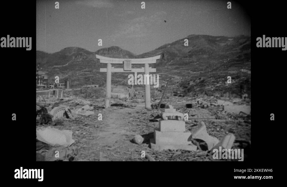 NAGASAKI, JAPAN 1940s: Arrow and circles appear on map. Japanese ...