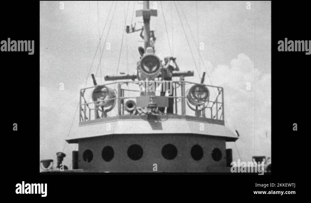 1940s: Ships at sea. Men on top of ship. Sailors in lifeboat Stock ...
