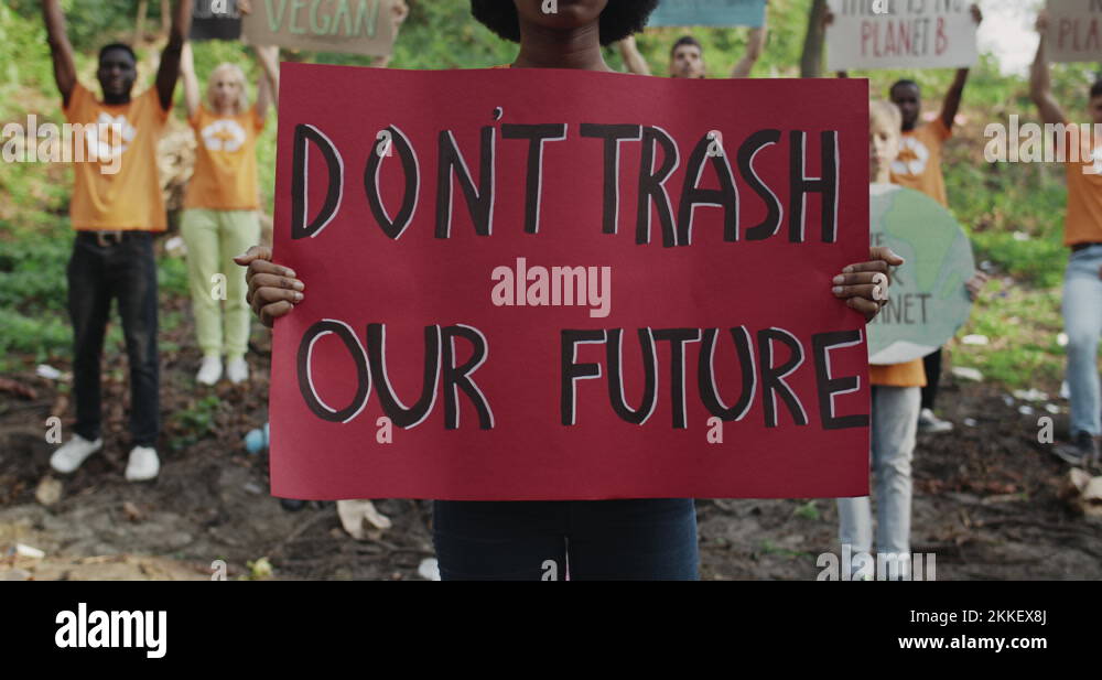 Crop view of female afro american person holding carton placard with ...