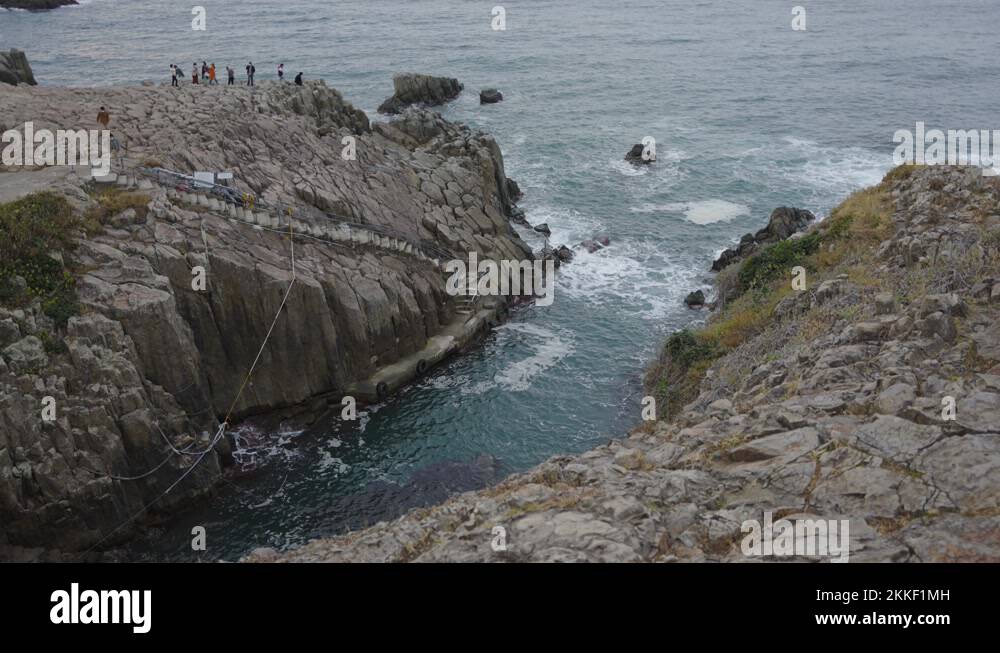 Tojinbo Cliffs, Rocky Coastline on the Sea of Japan Stock Video Footage ...