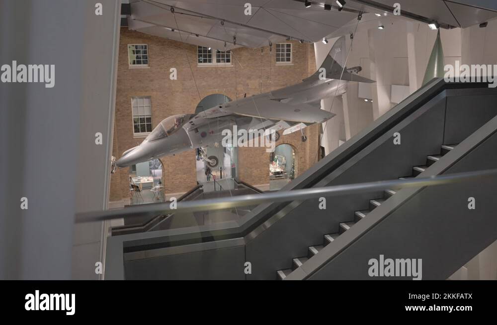 Harrier Jump Jet in an exhibit at the atrium of Imperial War Museum ...