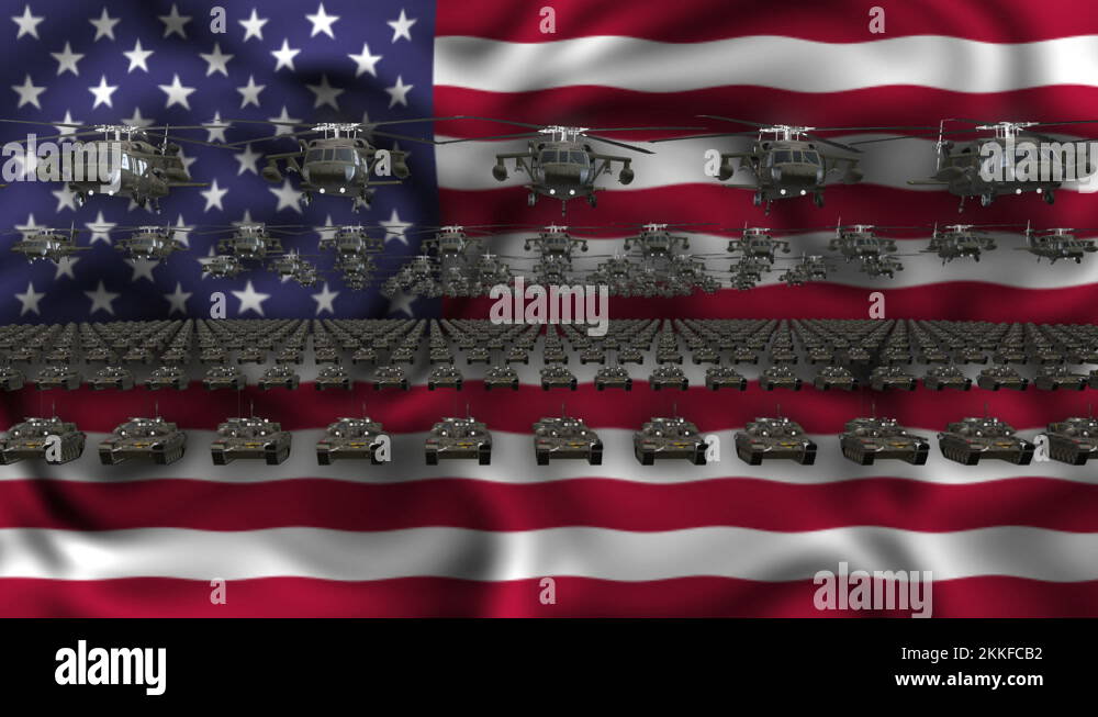 USA Army and flag waving 3D. Abstract background. Loop animation ...
