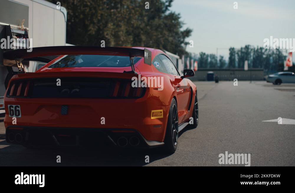 Modified Performance Red Ford Mustang GT3 at Speedway Before Race Stock ...