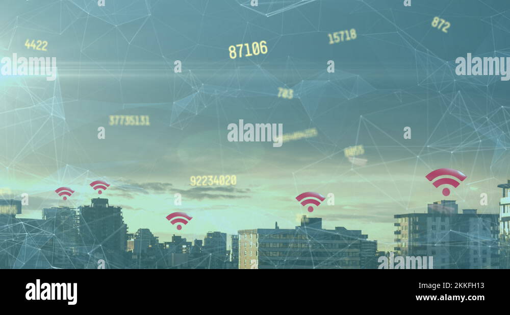 Animation of floating numbers with net of connection and net icons over a Stock Video Footage ...