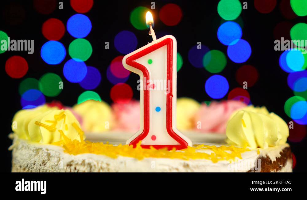 Number 1 Happy Birthday Cake With Burning Candles Topper Stock Video ...