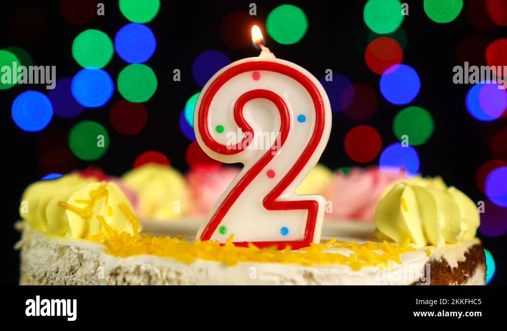 Number 2 Happy Birthday Cake With Burning Candles Topper Stock Video ...