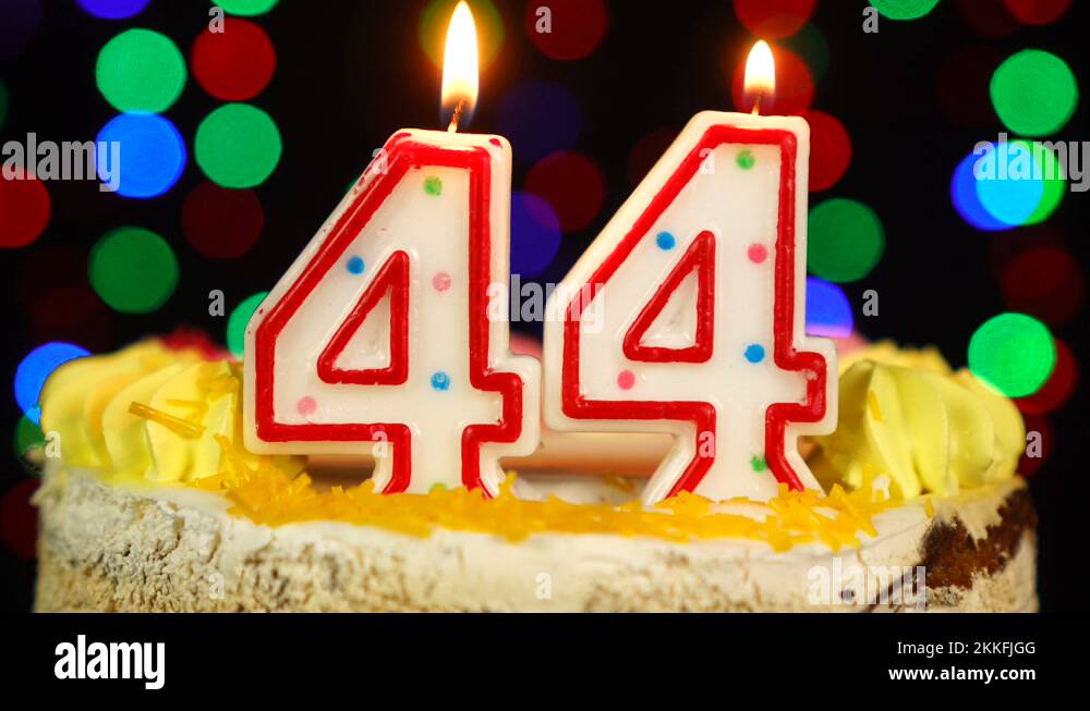 Number 44 Happy Birthday Cake With Burning Candles Topper Stock Video ...