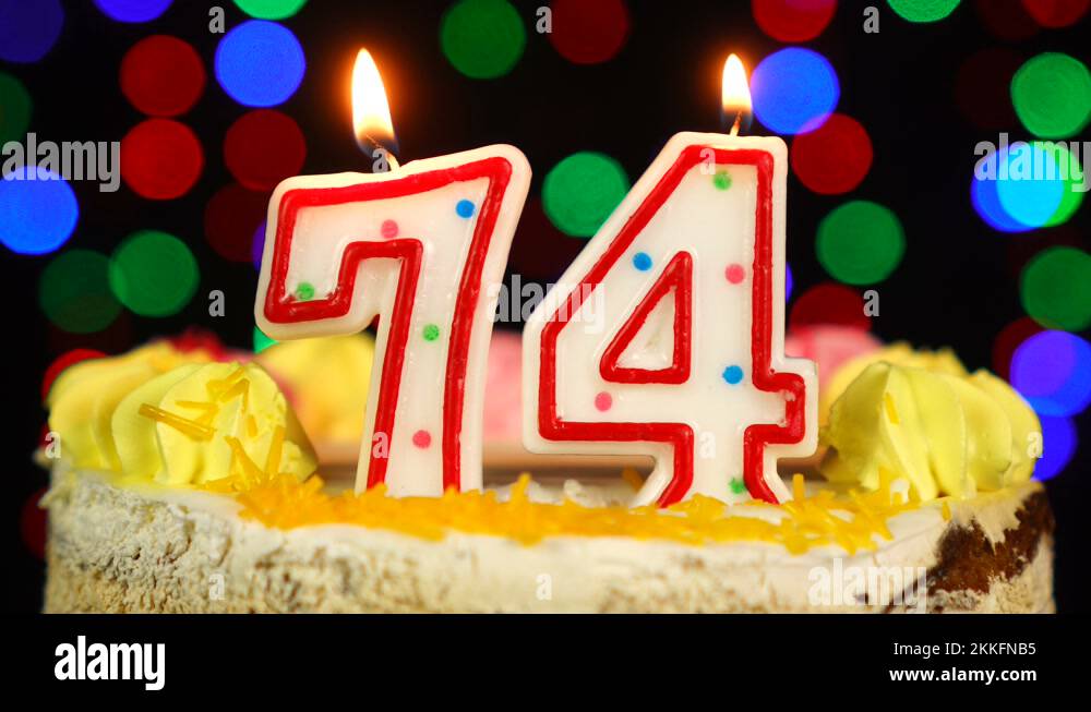 Number 74 Happy Birthday Cake With Burning Candles Topper Stock Video ...
