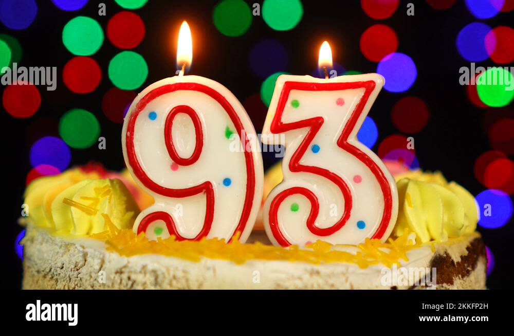Number 93 Happy Birthday Cake With Burning Candles Topper Stock Video ...