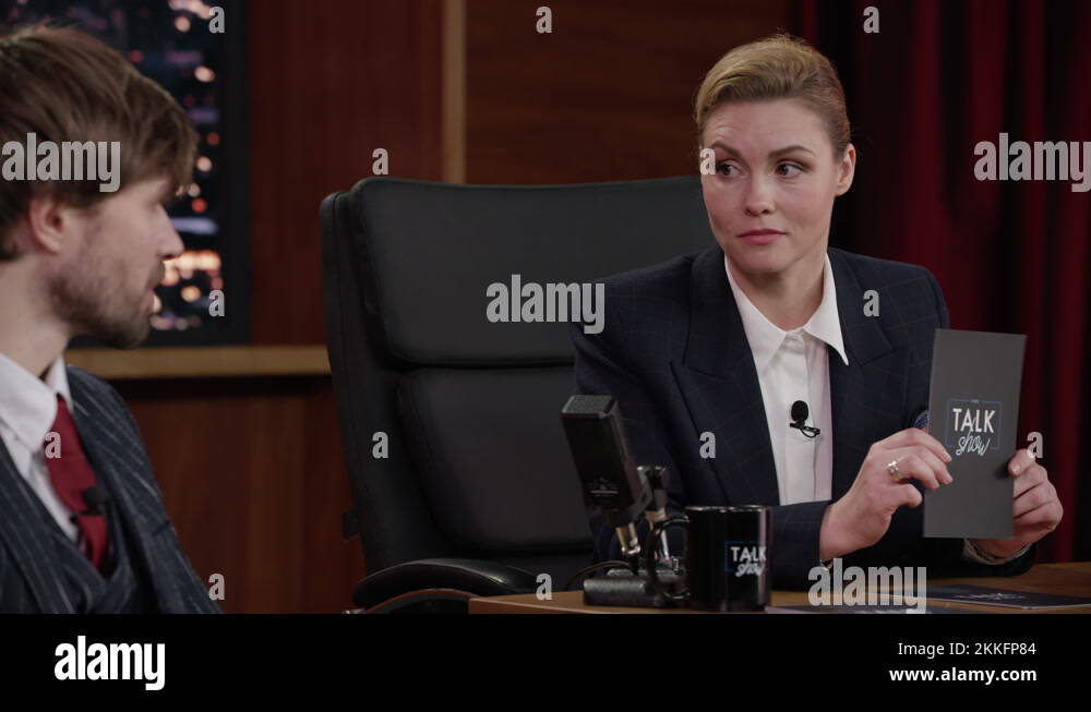 Late-night talk show female host having a conversation with celebrity ...
